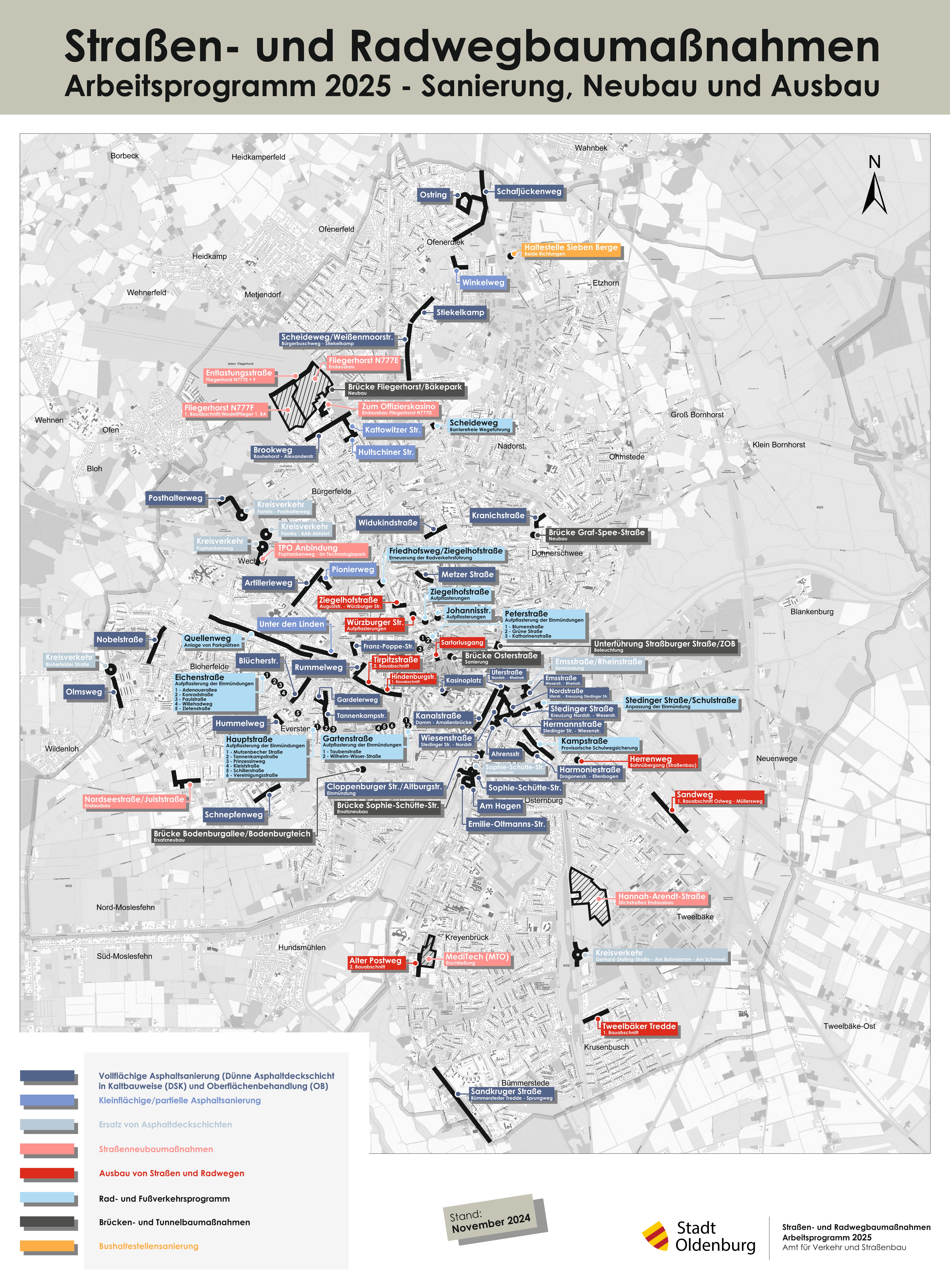 Straßen- und Radwegbaumaßnahmen: Das ist 2025 geplant > Stadt Oldenburg